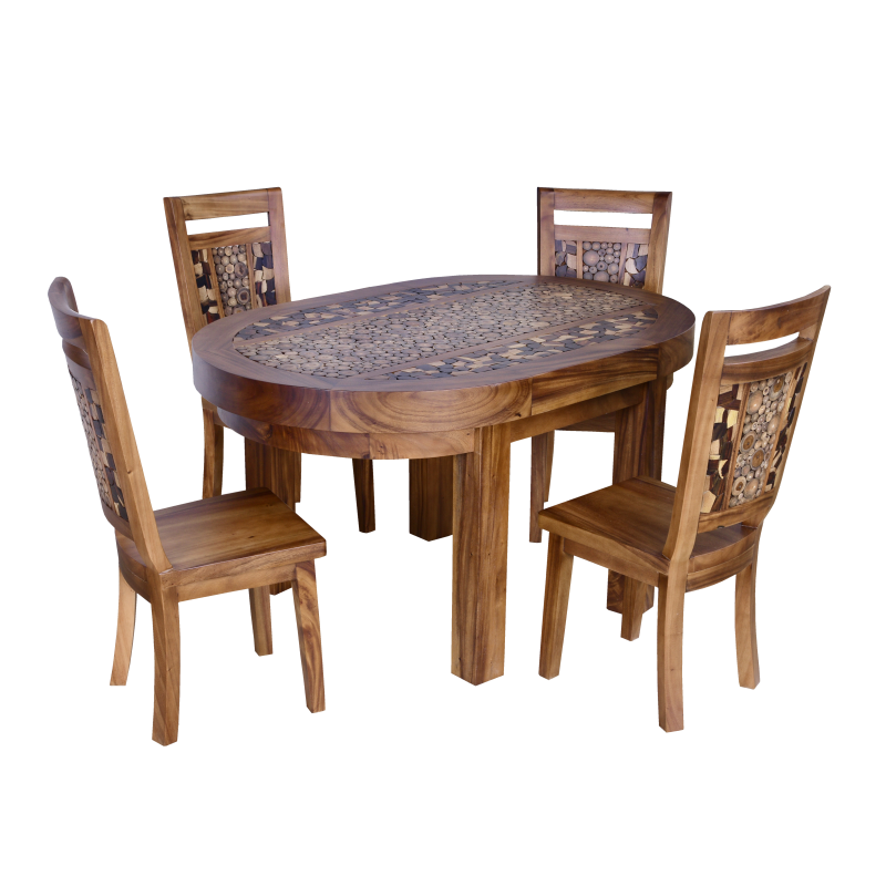 Wood coins dining table set oval – ArteModo Interior